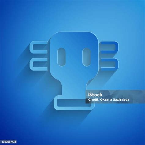 파란색 배경에 격리된 방독면 아이콘을 자른 용지 호흡보호구 표지판 종이 아트 스타일 벡터 3차원 형태에 대한 스톡 벡터 아트 및 기타 이미지 Istock