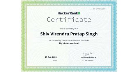 🚀 I Got My Hackerrank Sql Intermediate Certification 🎉 Thank You Hackerrank Shiv Virendra