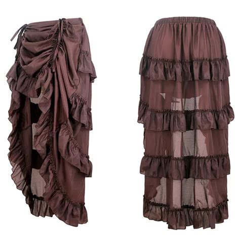 Дамска викторианска готическа стиймпънк миди пола с големи размери Секси високи и ниски волани