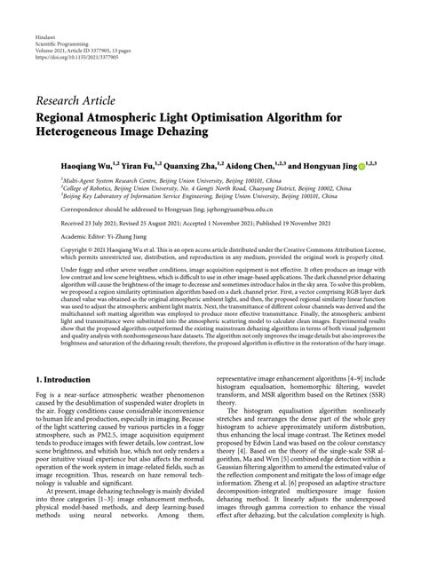 Pdf Regional Atmospheric Light Optimisation Algorithm For