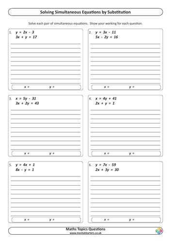 Solving Simultaneous Equations By Substitution Ks4 Teaching Resources