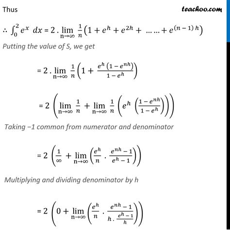 Question Evaluate Integral Ex Dx As The Limit Of A Sum
