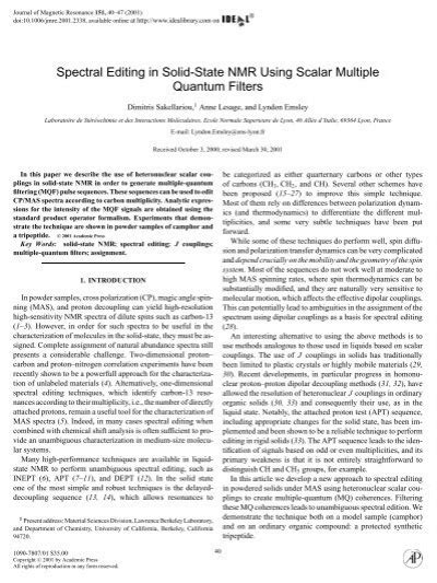 spectral editing in solid state nmr using scalar multiple quantum