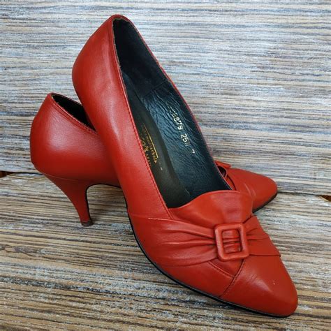Vintage Red Pumps Red Leather Shoes Elegant Women Shoes 1980s Etsy