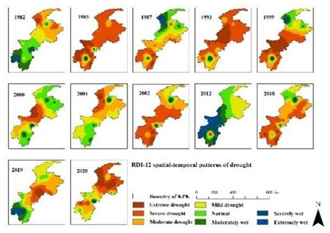 Rdi For 3 6 12 Months Showing Spatio Temporal Patterns Of Drought In Download Scientific