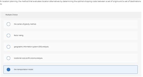 Solved In Location Planning The Method That Evaluates