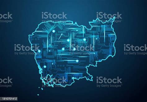 캄보디아의 추상적 미래지도 회로 기판 디자인 지역의 전기 기술 배경 맵으로 어두운 때매시 라인과 포인트 비늘 0명에 대한 스톡 벡터 아트 및 기타 이미지 Istock