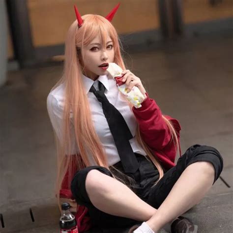 Anime Chainsaw Man Makima Angel Demon Long Orange Hair Cosplay Costume