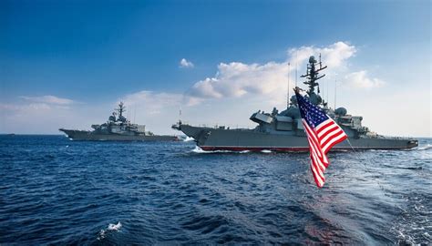 Warships With Us Flag At Sea Premium Ai Generated Image