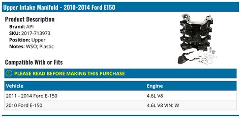 2009 2014 Ford E150 Intake Manifold Api 30281 02521133 Upper