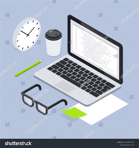 Isometric Coding Illustration Laptop Code Clocks Stock Vector Royalty Free 2149857357