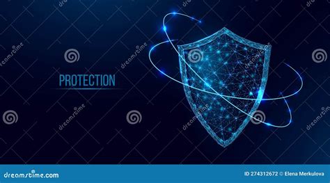 Guard Shield Cyber Security Concept With Glowing Low Poly Shield On