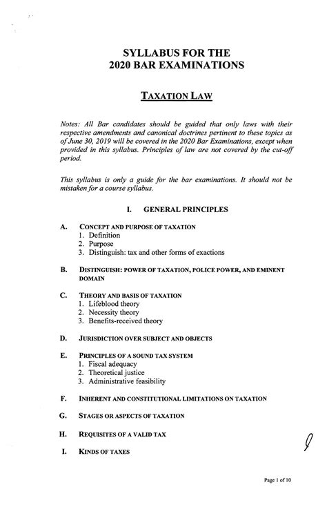 Read Syllabus For Taxation Law Bar Examination Abogado