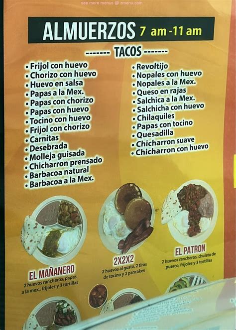 Online Menu Of El Taco Mañanero Restaurant Mission Texas 78574 Zmenu