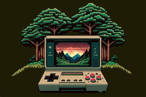 Premium Ai Image Pixel Art Old Video Game Console In Landscape Background In Retro Style For 8