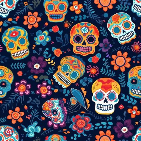 Seamless Día De Los Muertos Tile Patterns 25 High Res  Designs Instant Download Perfect