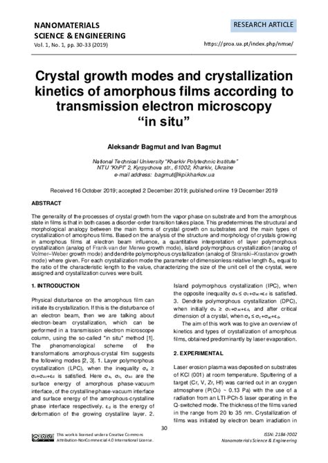 Pdf Crystal Growth Modes And Crystallization Kinetics Of Amorphous Films According To