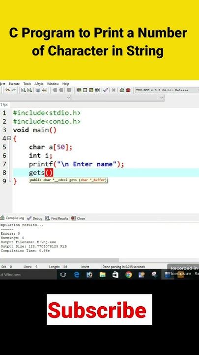 C Program To Print A Number Of Character In String Shorts