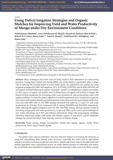 Pdf Using Deficit Irrigation Strategies And Organic Mulches For