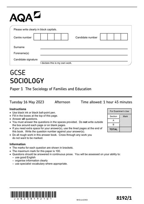 Gcse Aqa May 2024 Sociology Paper 1 Sociology Stuvia Uk