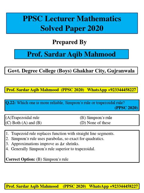Ppsc Lecturer Mathematics Solved Paper 2020 Pdf Matrix Mathematics Linear Algebra