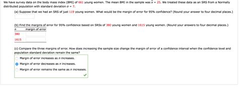 Solved We Have Survey Data On The Body Mass Index BMI Of Chegg