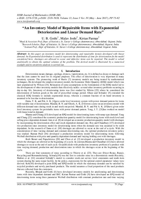 Pdf An Inventory Model Of Repairable Items With Exponential Deterioration And Linear Demand