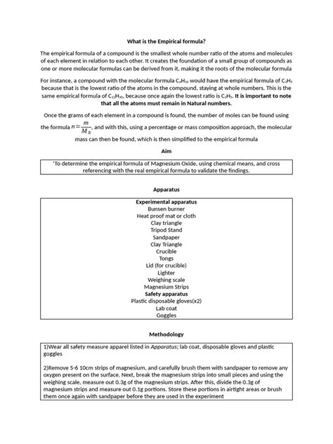 Determining Empirical Formula Of Mgo Almost Pdf Molecules Mole Unit