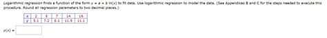 solved logarithmic regression finds a function of the form y