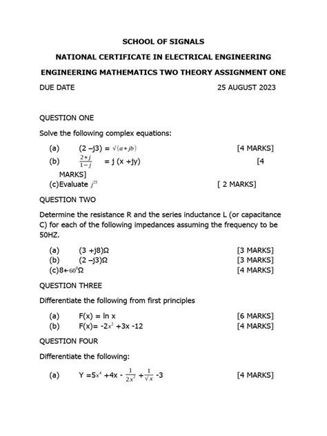 Engineering Maths 2 Theory Assignment One 2023 Pdf