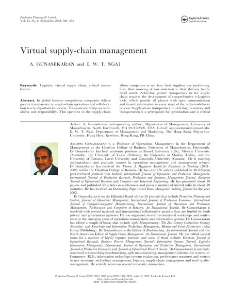 Pdf Virtual Supply Chain Management