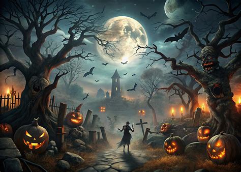 보름달과 호박이 있는 할로윈 장면 할로윈 장면 할로윈 Bg 할로윈 호박 배경 일러스트 및 사진 무료 다운로드 Pngtree