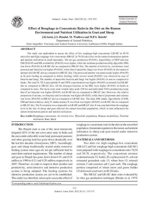 Pdf Effect Of Roughage To Concentrate Ratio In The Diet On The Rumen