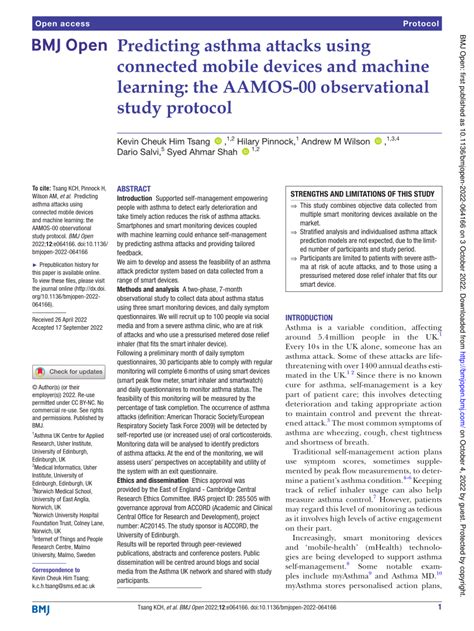 Pdf Predicting Asthma Attacks Using Connected Mobile Devices And