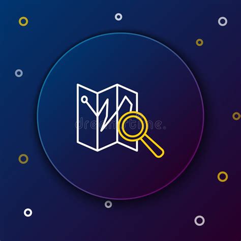 Line Folded Map With Location Marker Icon Isolated On Blue Background Colorful Outline Concept