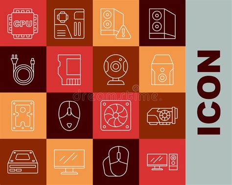 Set Line Computer Monitor Video Graphic Card Uninterruptible Power Supply Case Of Computer