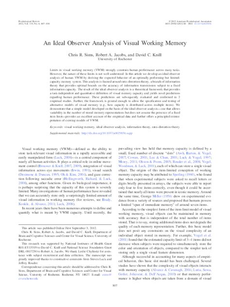 Pdf An Ideal Observer Analysis Of Visual Working Memory