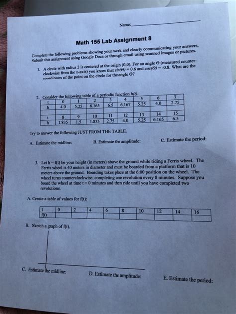 solved name math 155 lab assignment 8 complete the