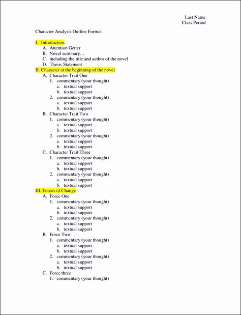 Character Analysis Outline Template Design Talk