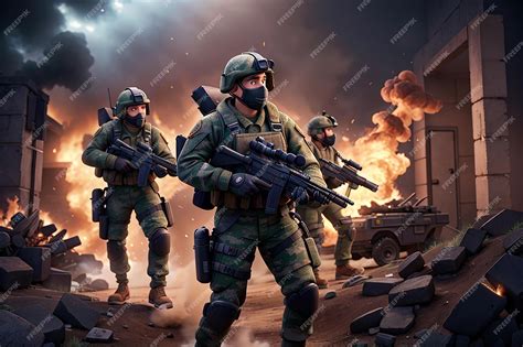 Premium Ai Image Marines Team In Action Surrounded Fire And Smoke