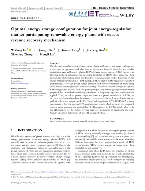Pdf Optimal Energy Storage Configuration For Joint Energy‐regulation Market Participating