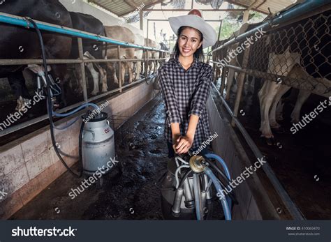 Portrait Female Worker Milking Parlor Stock Photo Shutterstock