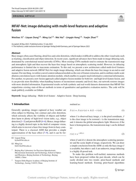 mfaf net image dehazing with multi level features and adaptive fusion