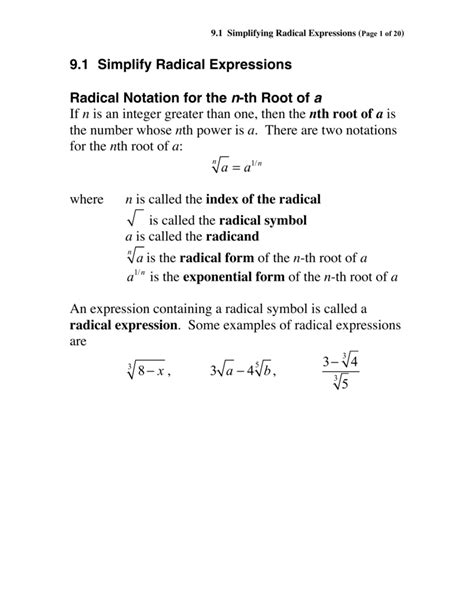 91 Simplify Radical Expressions Radical Notation For The N