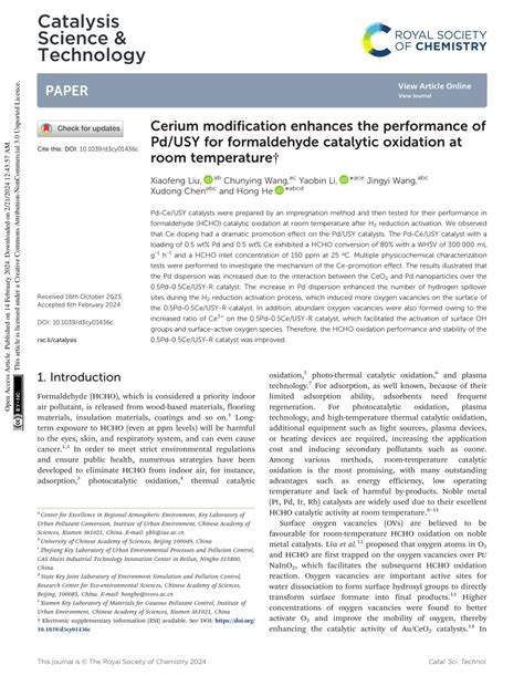 Pdf Cerium Modification Enhances The Performance Of Pd Usy For Formaldehyde Catalytic
