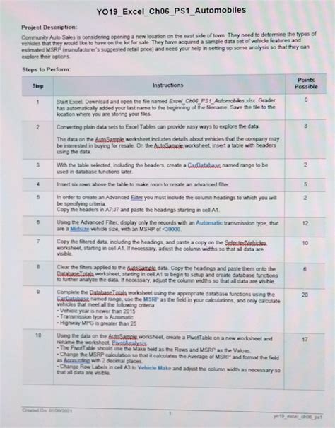 Solved Y Excel Ch PS Automobiles Project Deseription Chegg Com