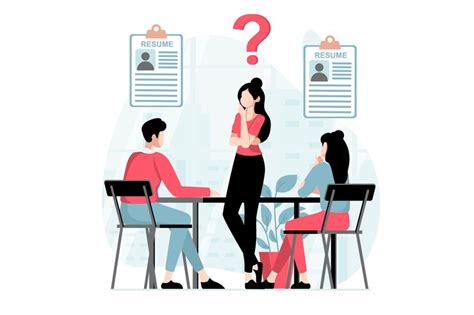 직원 채용 프로세스 개념 평면 디자인의 사람들 장면을 포함하는 직원 채용 프로세스 개념 웹용 문자 상황이 포함된 면접 벡터