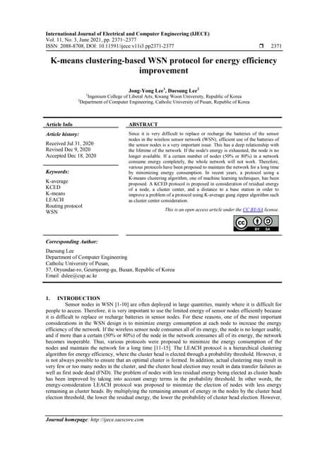 K Means Clustering Based Wsn Protocol For Energy Efficiency Improvement Pdf Computer