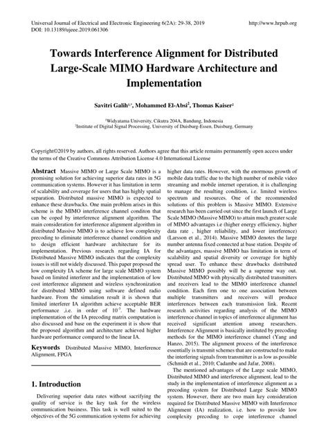 Pdf Towards Interference Alignment For Distributed Large Scale Mimo Hardware Architecture And