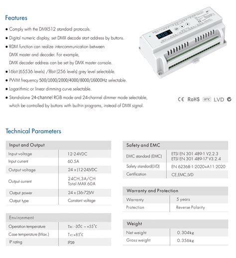 24 Channel Constant Voltage DMX512 Decoder Model D24